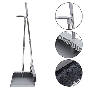 1 Set Broom and Dustpan Set with Long Handle Stainless Steel Kitchen Supple Bristle Brooms Stand Up Pan Home Cleaning Device for Home Household Floor Cleaning