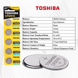 Toshiba CR2016 3V Lithium Coin Cell Battery Pack of 5
