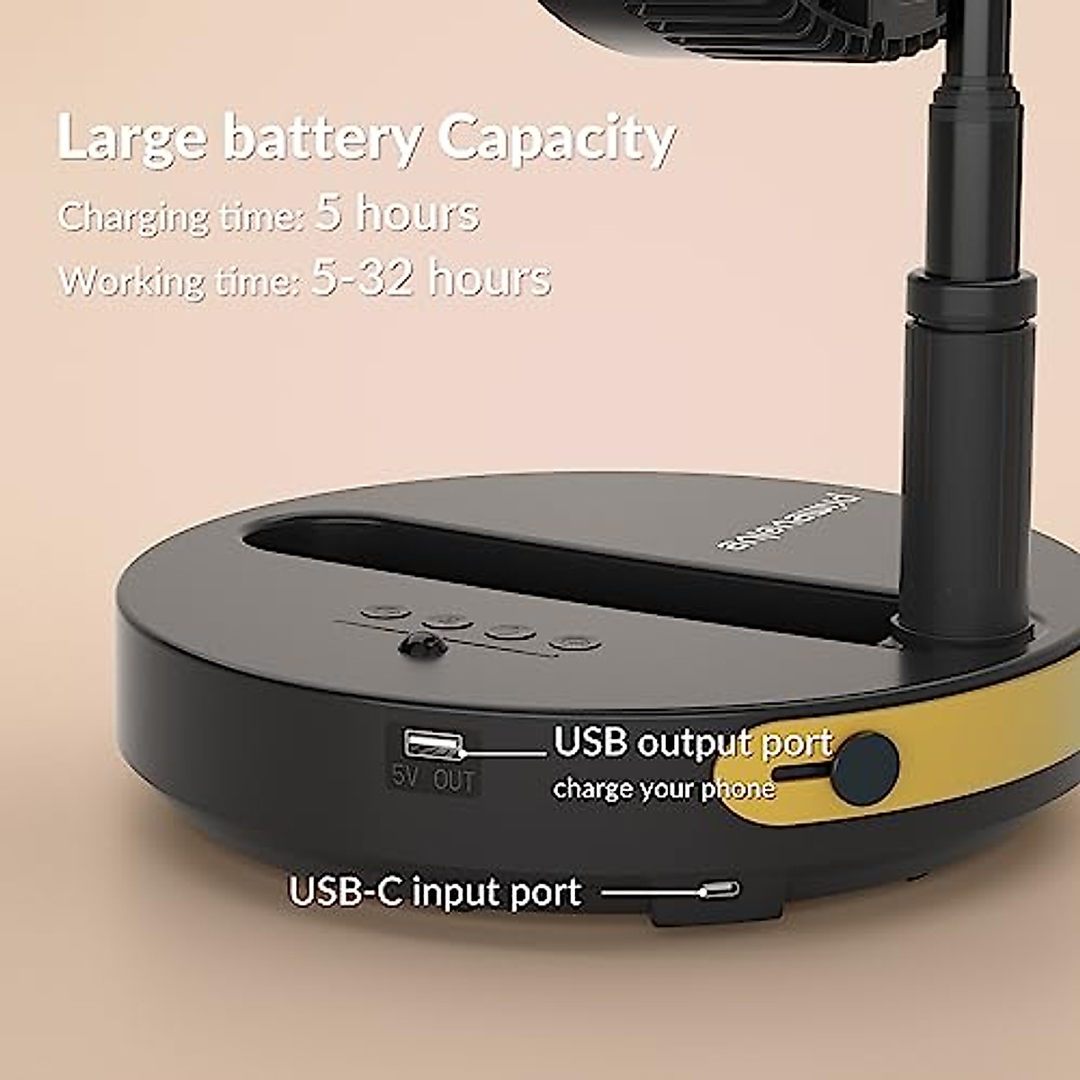 Primevolve 10" Portable Oscillating Fan, Up to 32 Hours Battery Operated Fan with Remote, Foldaway Fan with Adjustable Height, 4 Speeds & Timer, Rechargeable Fan for Bedroom Camping Travel