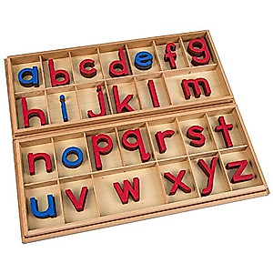 MEYOR Montessori Wooden Movable Alphabet with Box Preschool Spelling Learning Materials Large Movable Alphabet (Red & Blue)