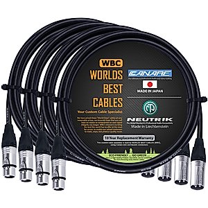 WORLDS BEST CABLES 4 Units - 4 Foot – Quad Balanced Microphone Cable Custom Made Using Canare L-4E6S Wire and Neutrik Silver NC3MXX Male & NC3FXX Female XLR Plugs