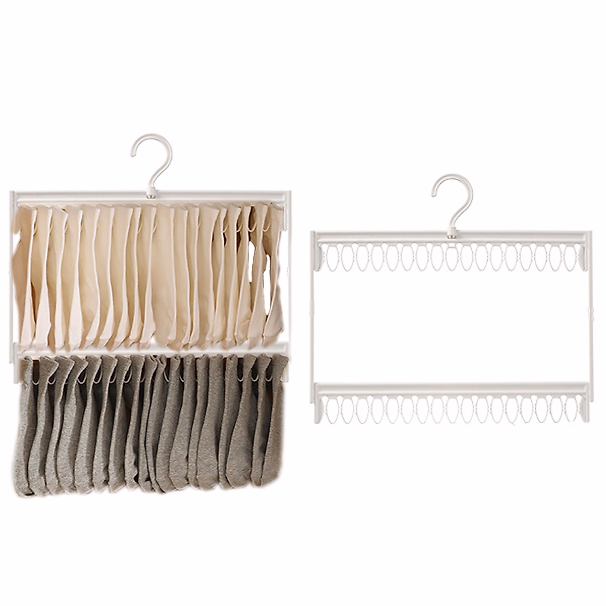 2-Pack Socks Drying Rack with 34 Clips Each, Space-Saving Hanger for Drying Socks and Underwear (2 Tier)