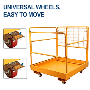 Sidasu Forklift Safety Cage 36x36 Inches Forklift Work Platform 1200LBS Capacity with 4 Wheels Aerial Platform Collapsible Lift Basket Aerial Rails for Lifting Loader