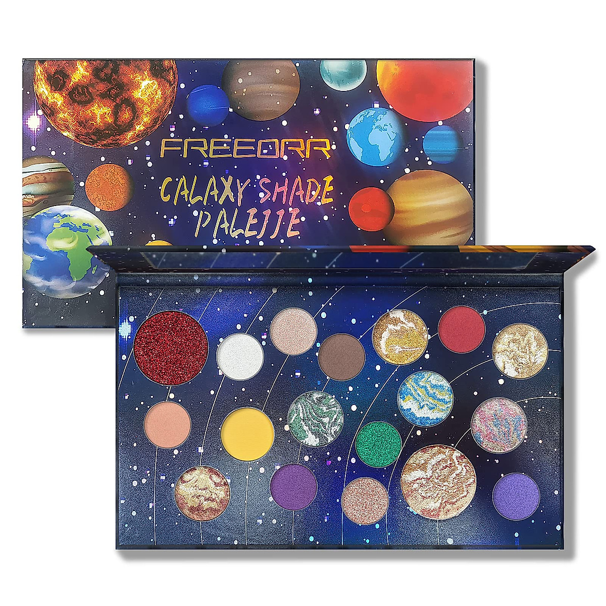FREEORR 18 Colors Galaxy Eyeshadow Palette, Glitter Eyeshadow Makeup Multi Reflective Shimmer/Glitter Matte Bake Pressed Pearly High-pigmented Colorful Eye-Shadow Makeup Palette