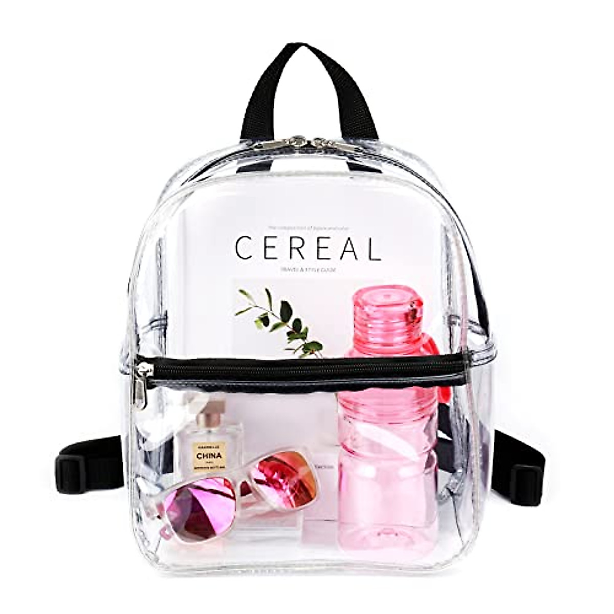 Keepcross Small Clear Backpack Stadium Approved for Concerts Games Sporting Events Festival,Mini Clear Stadium Bag for Women,Black