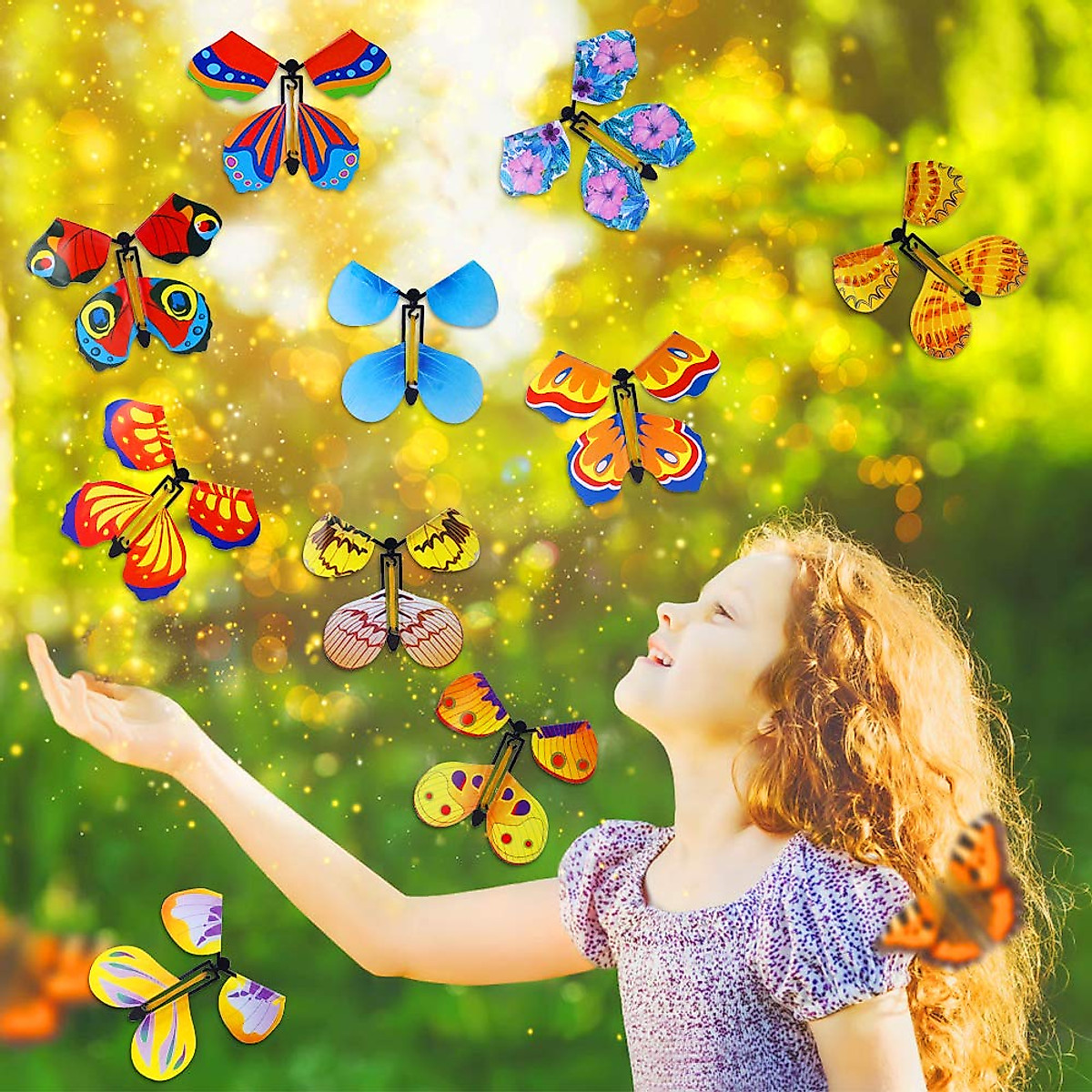 Outee 10 Packs Flying Butterfly Card Surprise Wind Up Butterfly in The Book Rubber Band Powered Gift Butterfly Fairy Flying Toy Great Xmas Gifts Surprise Gift Teacher Appreciation Gift