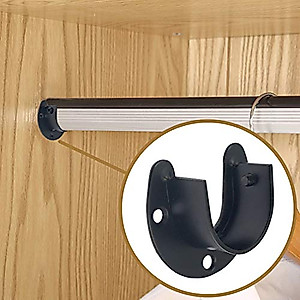 Seimneire 2pcs Heavy Duty Stainless Steel Rod Socket, Wardrobe Bracket Flange Rod Holder Closet Rod End Supports Fit 1-1/3" Diameter, U Shaped - Black