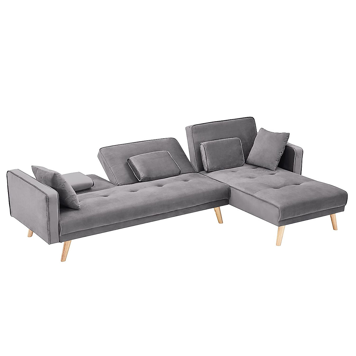 Eafurn L-Shaped Sectional Sofa with Adjustable Backrest and Chaise Lounge,3 Seat Upholstered Sleeper Futon Couch with Solid Wood Legs,Right Hand Facing Tufted Seater Sofa & Couch with 5 Pillows