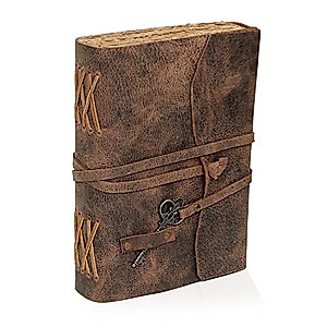 Large Vintage Leather Journal - Antique Handmade Leather Bound journal with deckle edge paper for Men And Women Diary - Leather Sketchbook - Drawing Journal Notebook - Great Gift (Vintage Brown,8"x6")