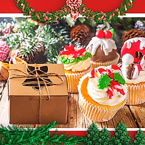 Tenare 30 Pieces Christmas Cookie Boxes with Clear Window Cupcake Boxes Bakery Boxes Pastry Packaging Boxes Brown Kraft Present Box with Rope for Food Present Giving, 4 x 4 x 2.5 Inches (Classic)