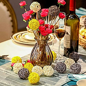DomeStar 24PCS Yellow Decorative Balls for Bowl Centerpiece, 2 Inch Rattan Balls Wicker Balls Decorative Twig Orbs Spheres Bowl Fillers Vase Fillers Home Wedding Decor