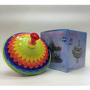 Classic Choral Multicolor Spinning Tin Top Toy from KsmToys The Funny Buzzing Multitaonal Hum Gets Louder As The Top Spins Faster, 9x9x9 Ages 18 m+