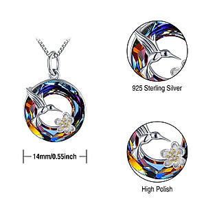 JUSTKIDSTOY Hummingbird Necklace Jewelry for Women 925 Sterling Silver Bird Pendant Necklace with Crystal Christmas Stocking Stuffer Gifts for Girls