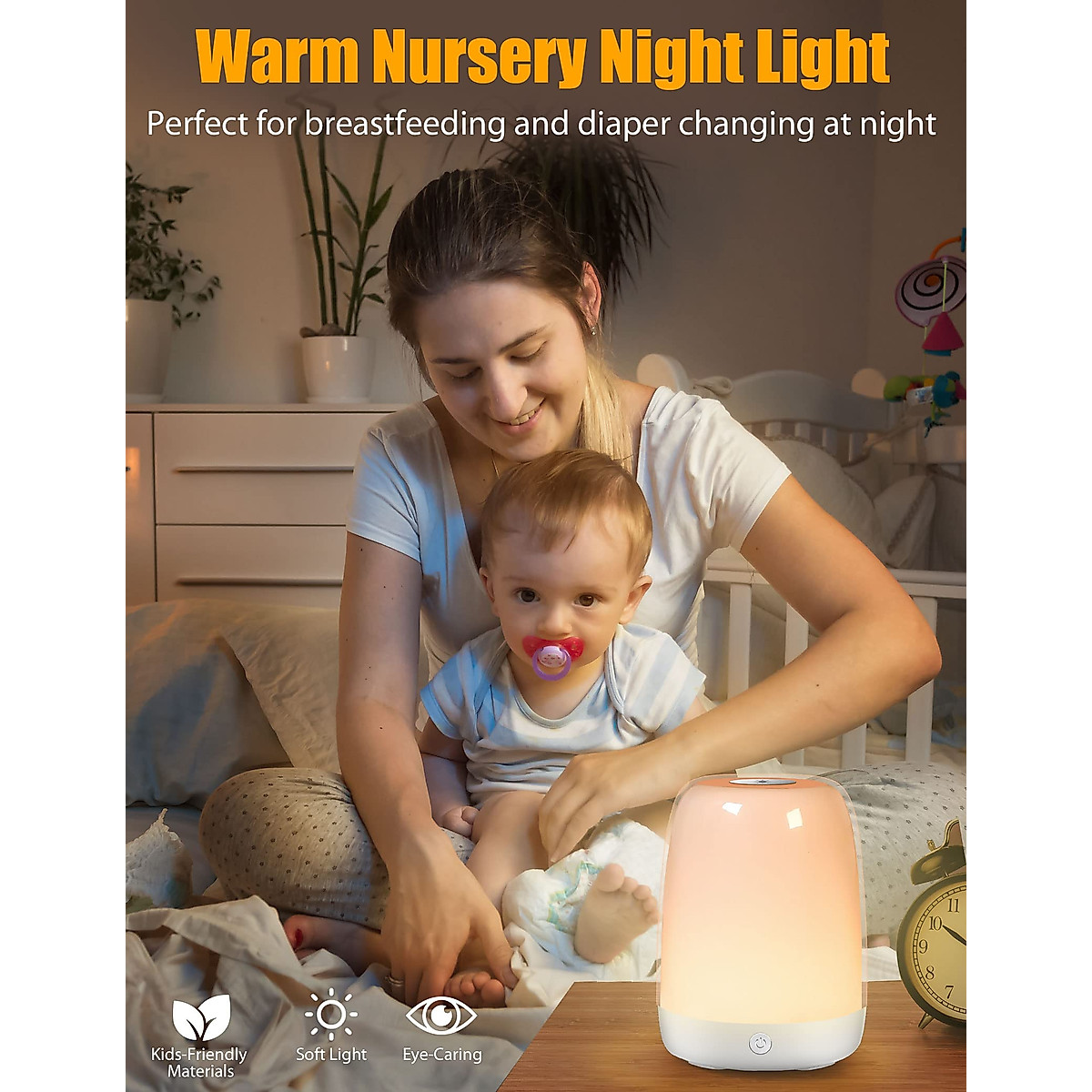 Night Light for Kids, Baby Night Light with Touch Control & Dimmable Warm Light, 5 Colors Changing Nursery Night Light, USB Rechargeable Bedside Lamp for Breastfeeding Toddlers Boys Girls Bedroom