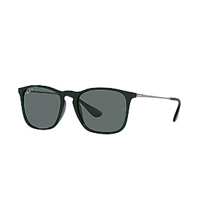 Ray-Ban RB4187 Chris Square Sunglasses, Transparent Green/Dark Grey Polarized, 54 mm