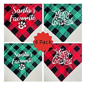 CIIVURR 4 Pack Dog Christmas Bandanas Classic Plaid Pet Scarf Triangle Bibs Kerchief Red Green Dog Gift, Merry Christmas Santa‘s Favorite Print Adjustable Nylon Dog Bandanas for Puppy Cats Pets