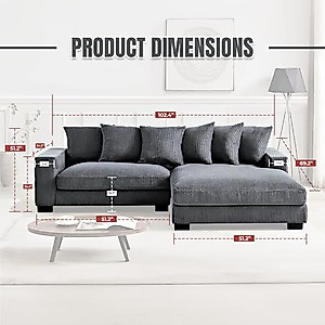 Container Furniture Direct Luxe Oversized Two-Piece Sectional Couches for Living Room, 102.4-Inch L Shaped Sofa with Chaise, Upholstered with Corduroy Fabric, Grey - Right Facing