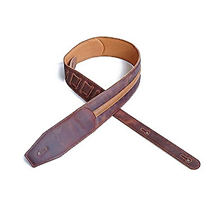 Jeereal Full Grain Genuine Padded Soft Leather Guitar Strap（3.0 Inches Width） for Electric, Acoustic, and Bass Guitars (Rust Red)
