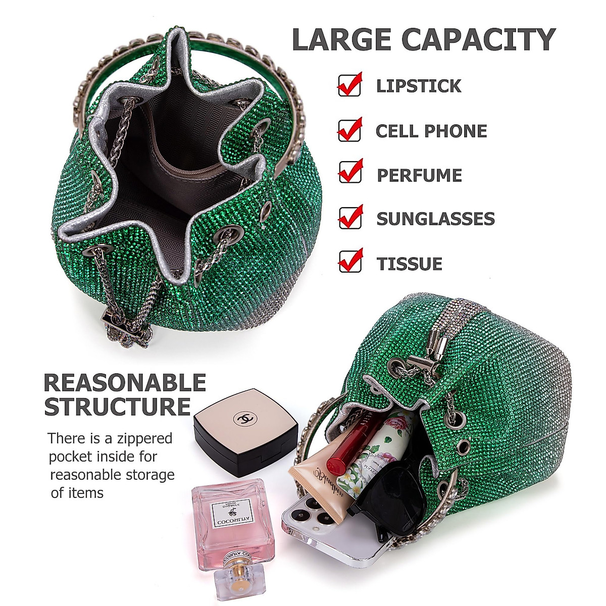 Sweetovo Bling Crystal Rhinestone Purse for Women Sparkly Clutch Handbag Crossbody Bag for Evening Wedding Party Prom