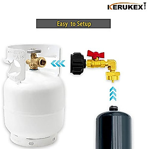 KERUKEXI Propane Refill Elbow Adapter with On/Off Control Valve 90 Degrees Fitting Adapter Coupler From QCC1 Type1 Connection to 1 LB Tank Cylinder for RV Camper BBQ Gas Grill