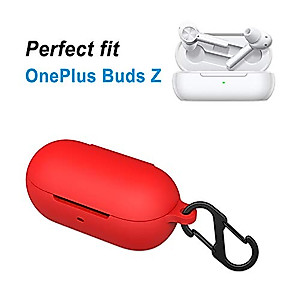 Nimon Silicone Case for OnePlus Buds Z, Soft and Flexible, Scratch/Shock Resistant Silicone Cover for OnePlus Buds Z Headphones (Red)