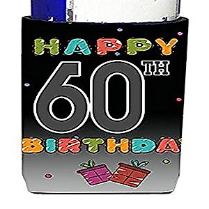 Caroline's Treasures CJ1125MUK Happy 60th Birthday Ultra Hugger for Slim cans Can Cooler Sleeve Hugger Machine Washable Drink Sleeve Hugger Collapsible Insulator Beverage Insulated Holder