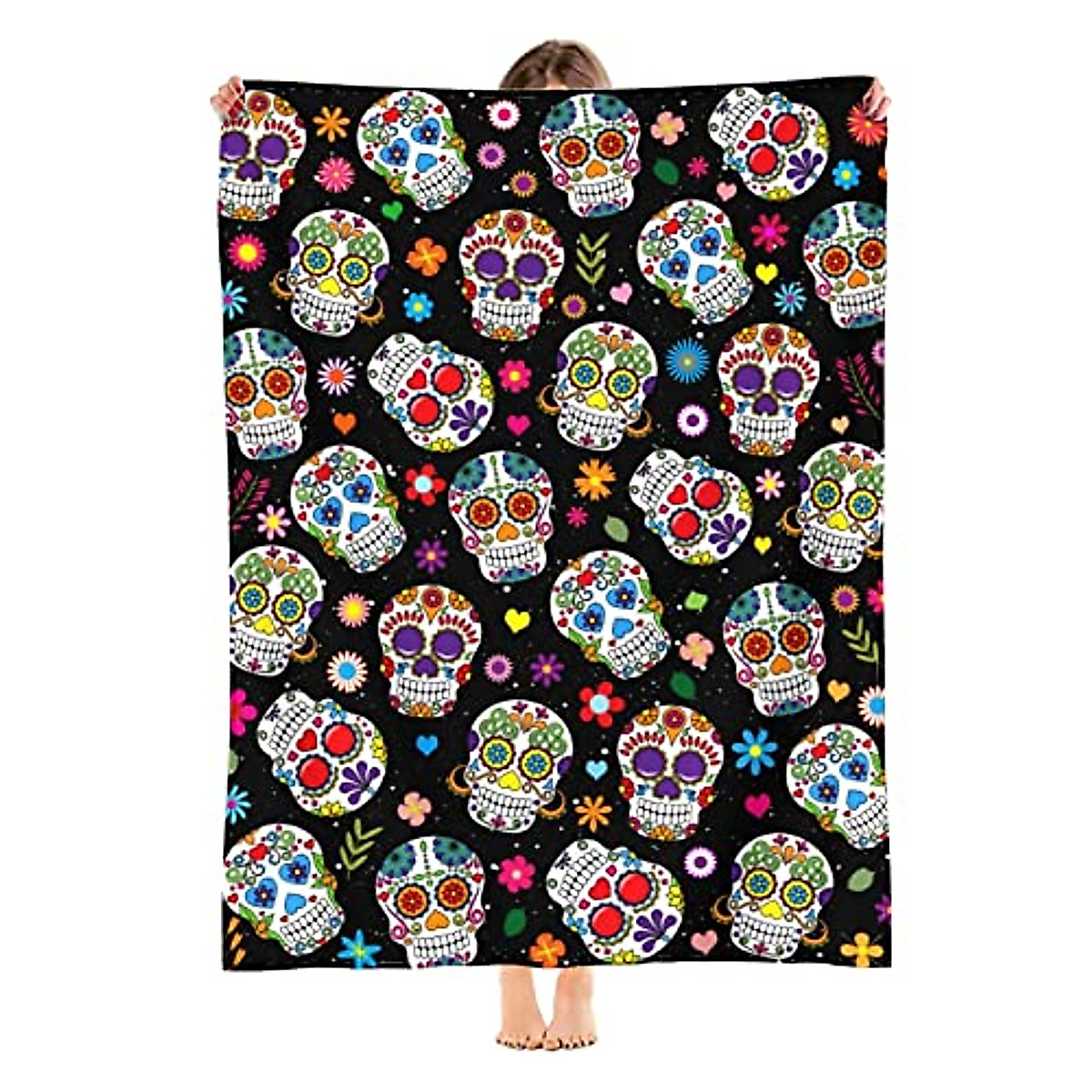 Sugar Skull Blanket Ultra Soft Warm Cozy Flannel Throw Blankets for Women Baby Men Bedding Gifts 50"X40"