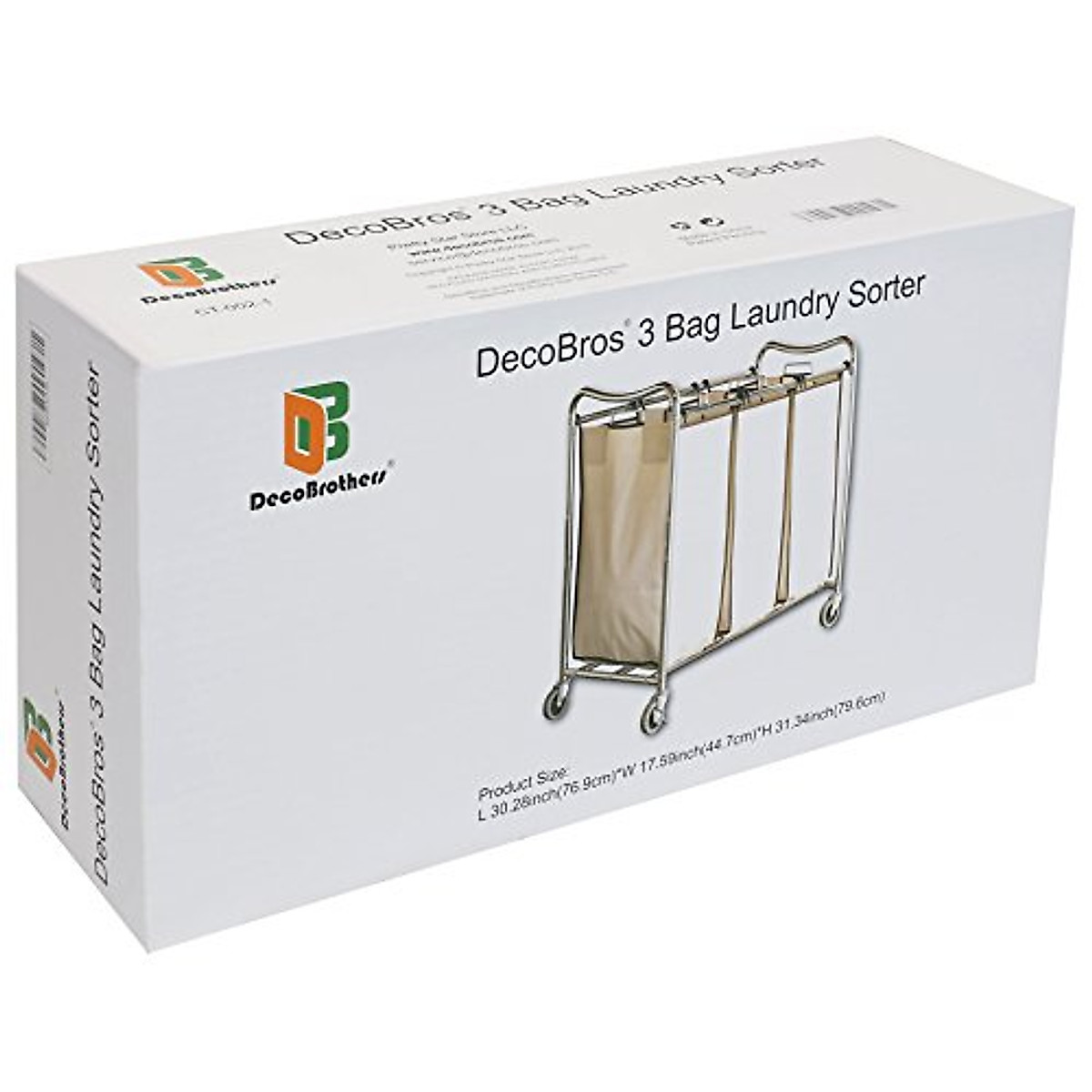 DecoBros Heavy-Duty 3-Bag Laundry Sorter Cart, Chrome