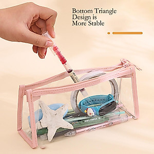 YIKANGHENG 2 Pcs Pen and Pencil Box, 8.5 Inch x 4 Inch x 2 Inch PVC Transparent Soft Pencil Bag for Pen and Marker Storage and Holiday Gifts (Pink)