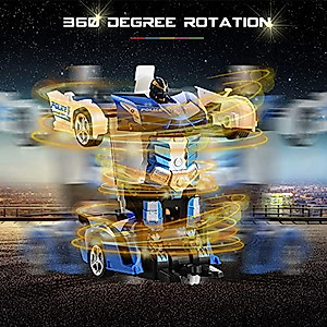 FIGROL Transformable RC Car Robot, Remote Control Car Independent 2.4G Robot Deformation Car Toy with One Button Transformation & 360 Speed Drifting 1:18 Scale