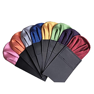 PreFolded Pocket Squares for Men On Card Polka dots Polyester Stain 8 Pieces