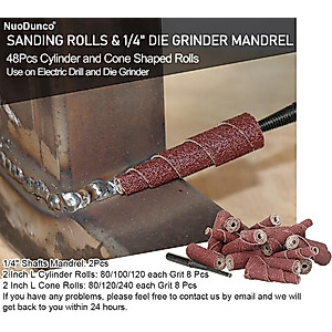 NuoDunco 2 Inch Cartridge Rolls Engine Porting Tool for Die Grinder 48 Pcs (80/100/120/240 Grit) 2-Type Cylinder Head Sanding Cone with 2 Pcs 1/4" Stem Mounting Mandrels
