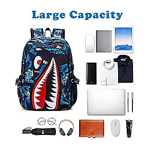 Waterproof Backpack Shark Backpack,Cartoon Shoulder Bag Casual Shark Daypack Backpacks for Boys Girls Teens Adults (Style 4)