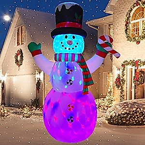 kegemor 8FT Inflatable Snowman Christmas Outdoor Yard Decorations Outside Giant Tall Cute Blow Up Decoration with Built-in Colorful Rotating LED Lights for Indoor Holiday Party Yard Garden Lawn Xmax
