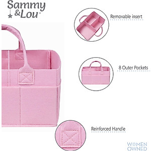 Sammy & Lou Diaper Caddy Organizer - Collapsible Tote Bag with Handles - Organizer for Diapers, Wipes & Baby Changing Supplies - Felt Storage Organizing Bin for Car, Desk, Nursery (Pink)