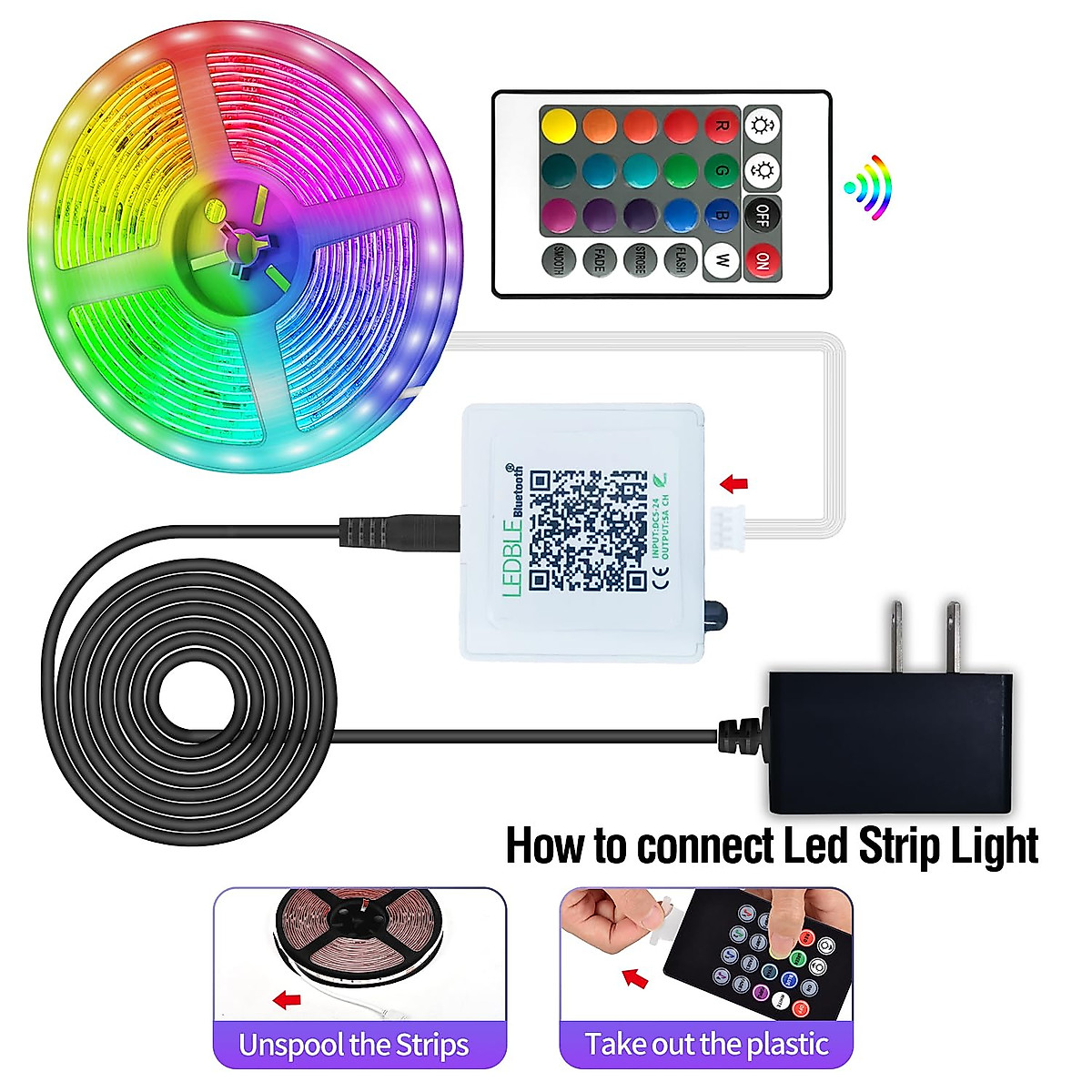 AILBTON Led Strip Lights,60ft Led Light Strip Music Sync Color Changing RGB Led Strip Built-in Mic,Bluetooth App Control LED Tape Lights with Remote,5050 RGB Rope Light Strips