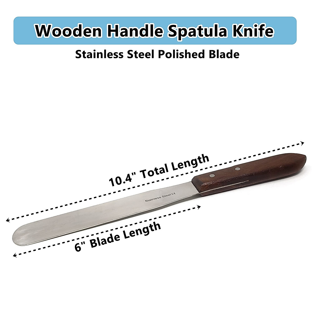 A2Z-WHS6 Stainless Steel Lab Spatula with Wooden Handle, 6" Blade, 1" Blade Width, 10.4" Total Length