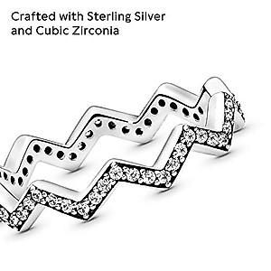 Pandora Jewelry Shimmering Zigzag Cubic Zirconia Ring in Sterling Silver, Size 4.5