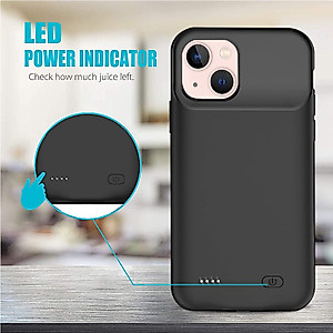Battery Case for iPhone 13 Mini, Full Encircle 6000mAh Ultra-Slim Rechargeable Portable Charging Cover Extended Battery Pack Compatible with iPhone 13 Mini (5.4 inch) Charger Case with Carplay-Black