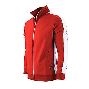 SCREENSHOT-S51707 Mens Hip Hop Premium Slim Fit Winter Fleece Lined Track Jacket - Modern Athletic Workout Sport Fitness Tops with Side Taping-Red-Large