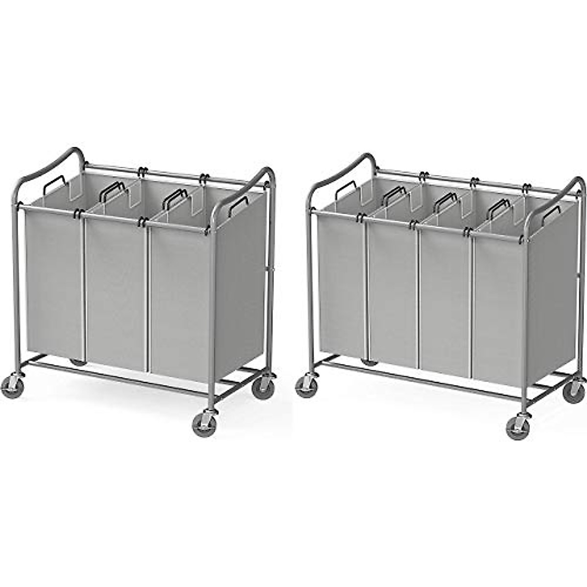 Simple Houseware Heavy-Duty 3-Bag Cart + 4-Bag Laundry Sorter Cart, Silver
