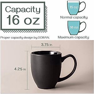 DOWAN Coffee Mugs, Black Coffee Mugs Set of 6, 16 oz Ceramic Coffee Cups with Large Handles for Men Women, Porcelain Big Mug for Tea Latte, Housewarming Wedding Gifts