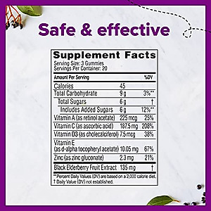 Zarbee's Gummy Daily Immune Support Supplement With Vitamins A, C, D, E & Zinc, Black Elderberry Fruit Extract, Natural Berry Flavor, 60 Count