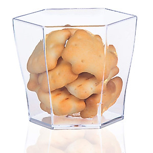 Lawei 100 pack 2 oz Plastic Dessert Cups with 100 Plastic Spoons - Hexagonal Mini Bowl Disposable Bowls for Chocolate Desserts, Appetizers, Dessert Samplers, Dessert Shot Glasses & More