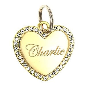 Custom Engraved Personalized Gold-Plated Medium Heart Rhinestones Pet Jewelry Cat Dog ID Tag for Casual Use