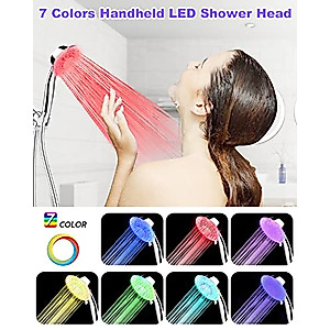 Led Shower Head with Handheld, BBtang 5''Detachable Shower Head with Hose 7 Color Changing Light SPA Spray Showerhead, High Pressure Water Saving Shower Heads Built-in 60 Inch Long Hose