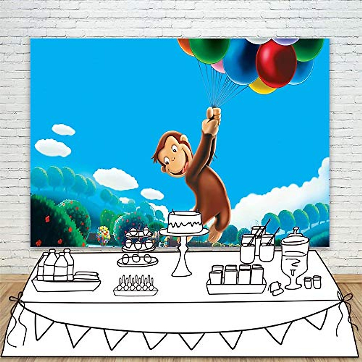 JMING Curious George Backdrop for Birthday Party Supplies 7x5ft Vinyl Curious George Photography Background for Cake Table Wall Banner Bedroom Decor Photo Booth Video Props