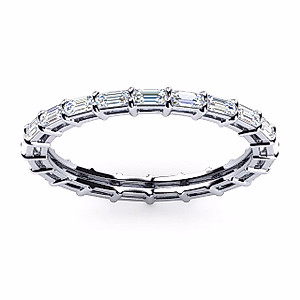 V Touch Baguette Cut D/VVS1 Diamond Full Eternity Anniversary Wedding Band Ring For Women's 14K White Gold Plated 925 Sterling Sliver (6.5)