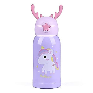 Kids Water Bottle 17 Oz 316 Stainless Steel Vacuum Insulated Thermos With Straw (Horse)