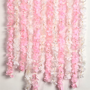 Luinabio 12 Pack 43.2 ft Wedding Artificial Silk Wisteria Vine Fake Hanging Flower Vine Garland Wall Plants Flower String for Home Outdoor Wedding Party Arch Garden Wall Home Decor, White and Pink